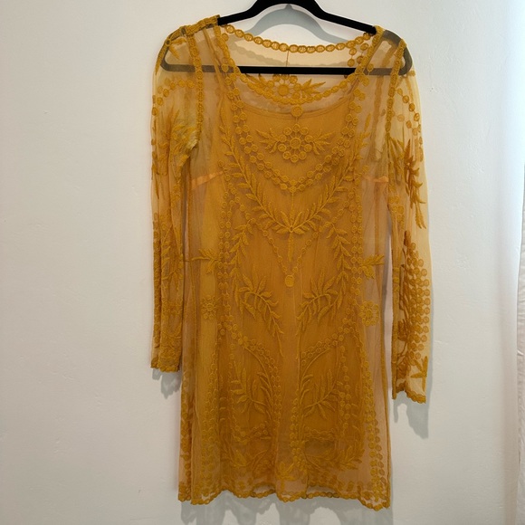 H&M | Dresses | Yellow Sheer Lace Dress With Slip | Poshmark